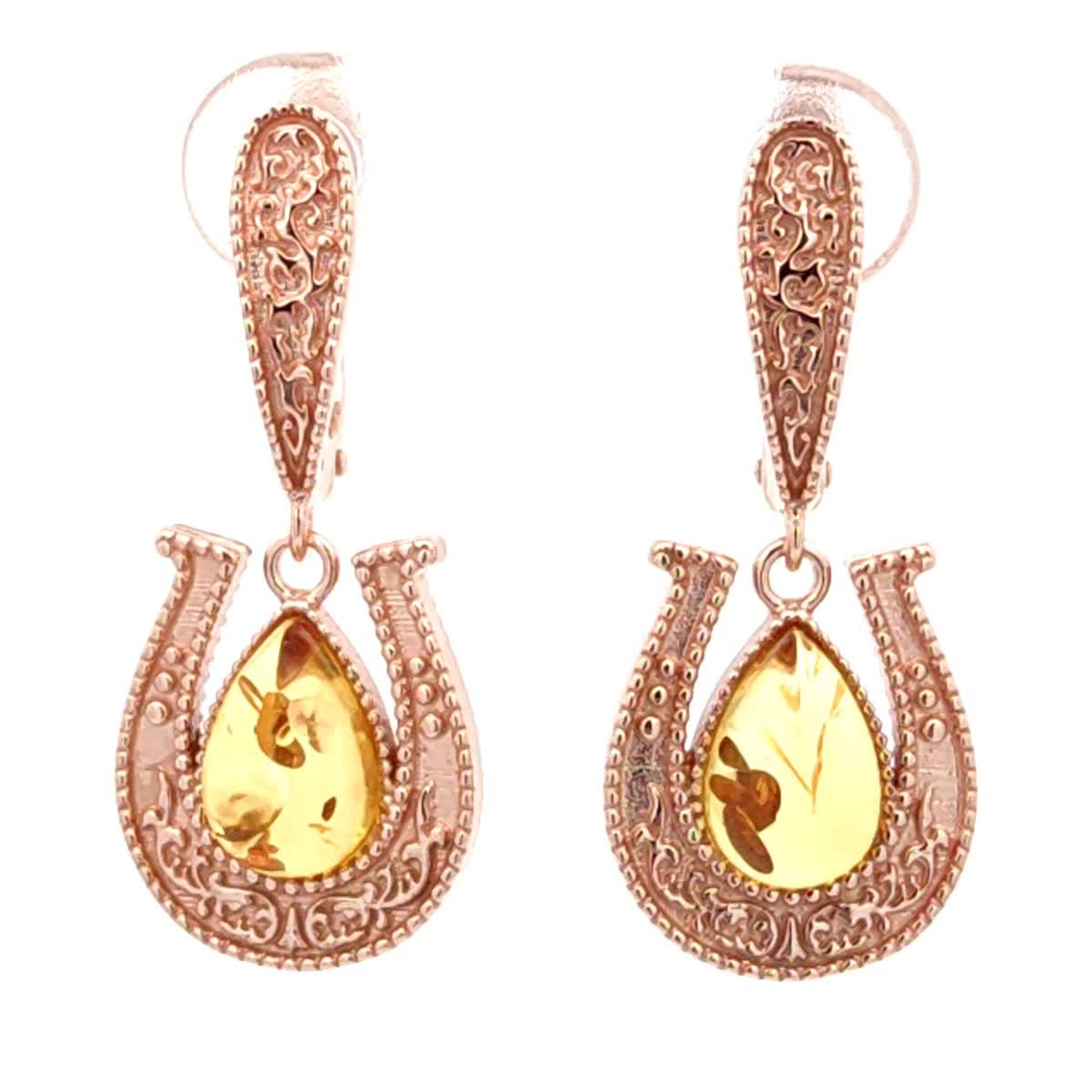 Серьги, серебро, 925 проба, золочение, янтарь