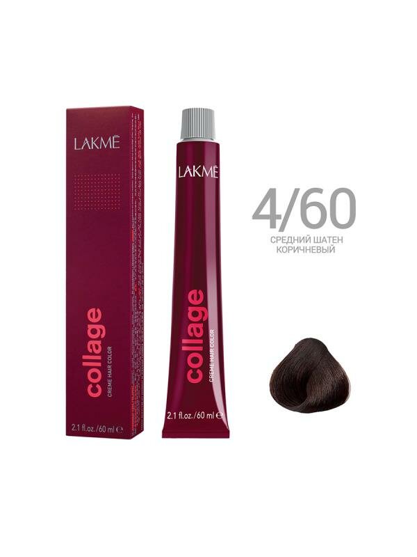 Lakme перманентная крем-краска Collage, 4/60 средний шатен коричневый, 60 мл
