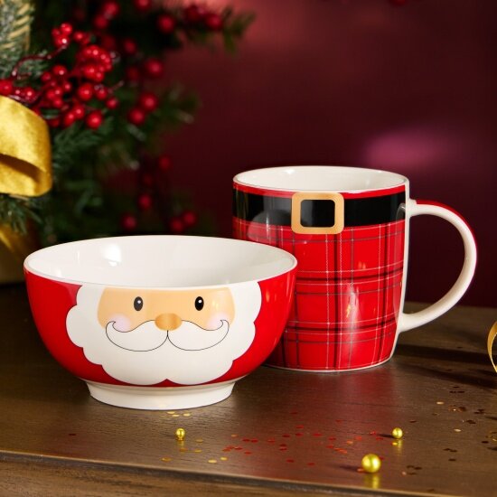 Набор посуды Lefard "санта", 2 пр. (Кружка 355 мл, салатник 12,5 см)