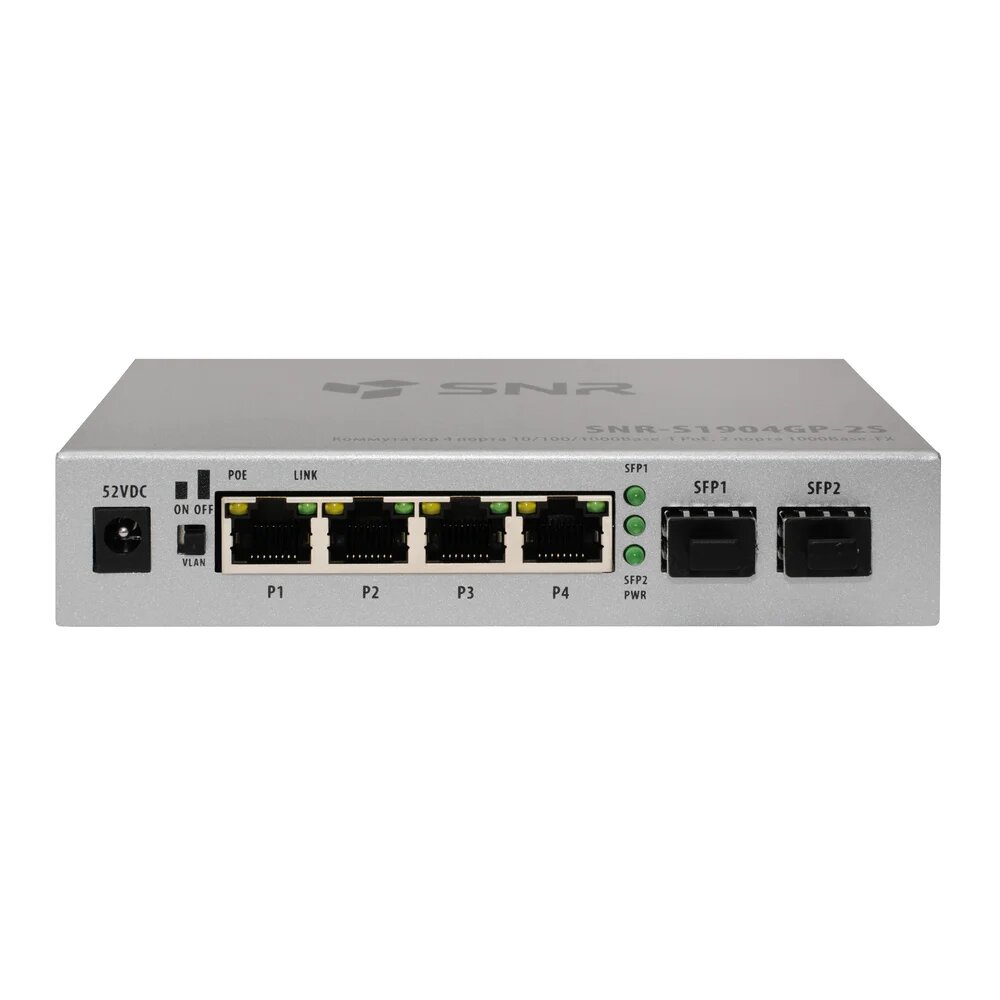 Коммутатор SNR SNR-S1904GP-2S (L2) 1Гбит/с 2SFP 4PoE 65W неуправляемый