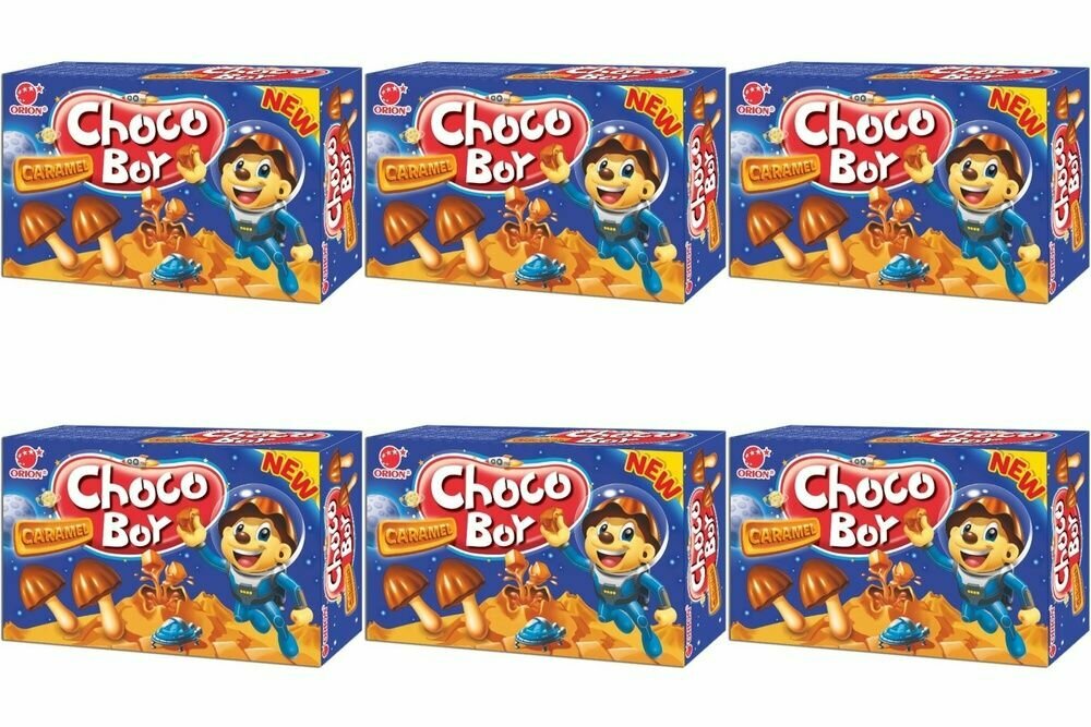 ORION CHOCOBOY Печенье Choco Boy, карамель, 45г, 6 уп.