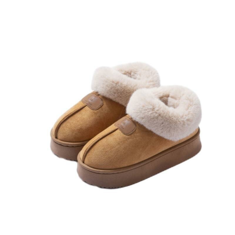 Женские полностью закрытые туфли из хлопка, новый зимний стиль, зимние ботинки, одежда для отдыха на открытом воздухе, нескользящие, с флисовой подкладкой, тапочки из хлопка на толстой подошве. Размер обуви. EU:39-40