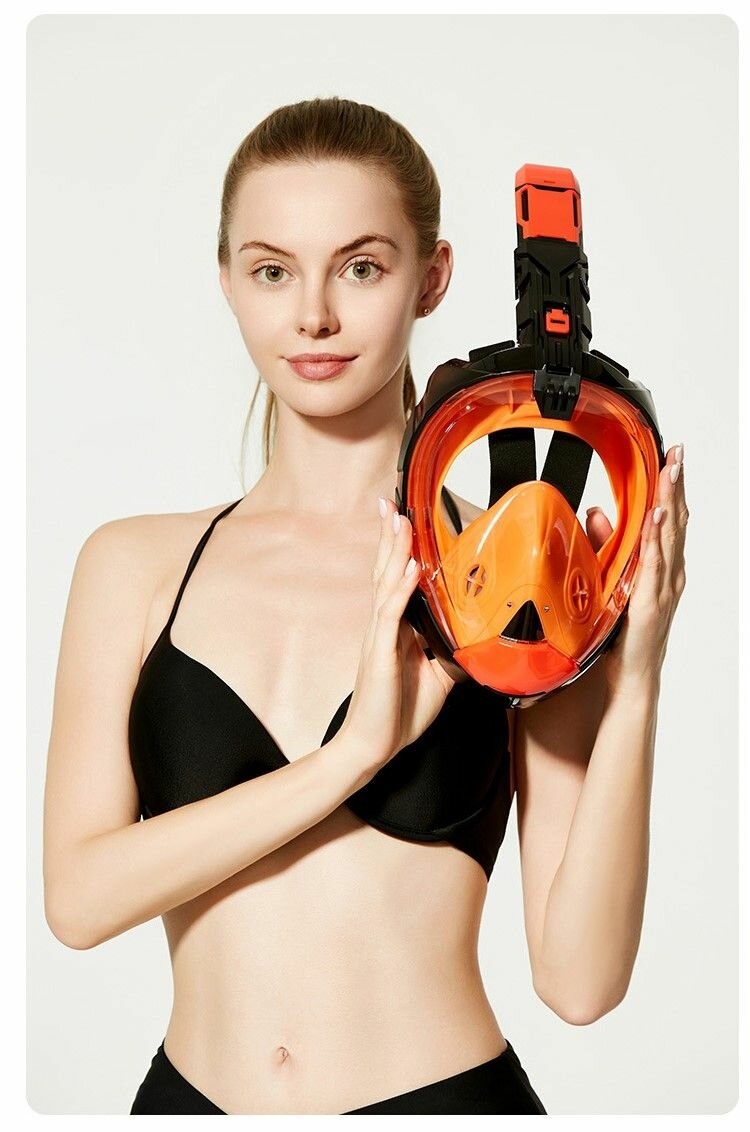 Маска полнолицевая S/M оранжевая для снорклинга GIDROMANIA