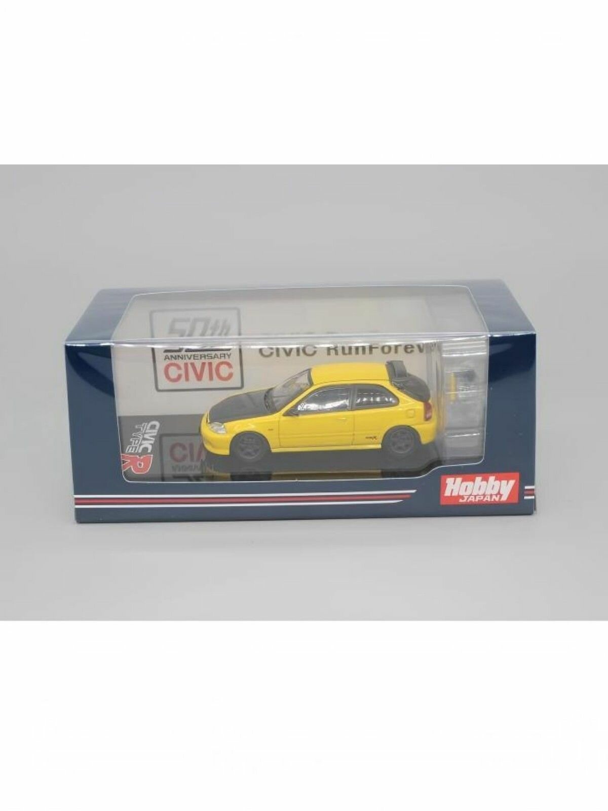 Машинка Hobby Japan 1/64 Honda Civic EK9 6th Generation Type R Yellow carbon fiber front cover plate EY Die-cast Alloy Car Model Collection Toy Gift