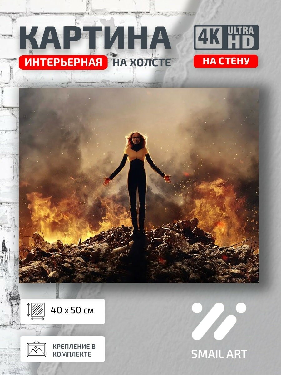 Картина на холсте интерьерная 40 на 50 на стену Dark Phoenix для кабинета атмосфера