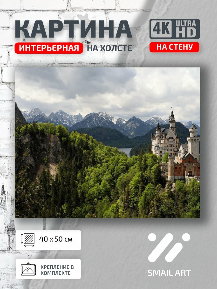 Картина на холсте интерьерная 40 на 50 на стену Нойшванштайн Landscape для кабинета пейзаж