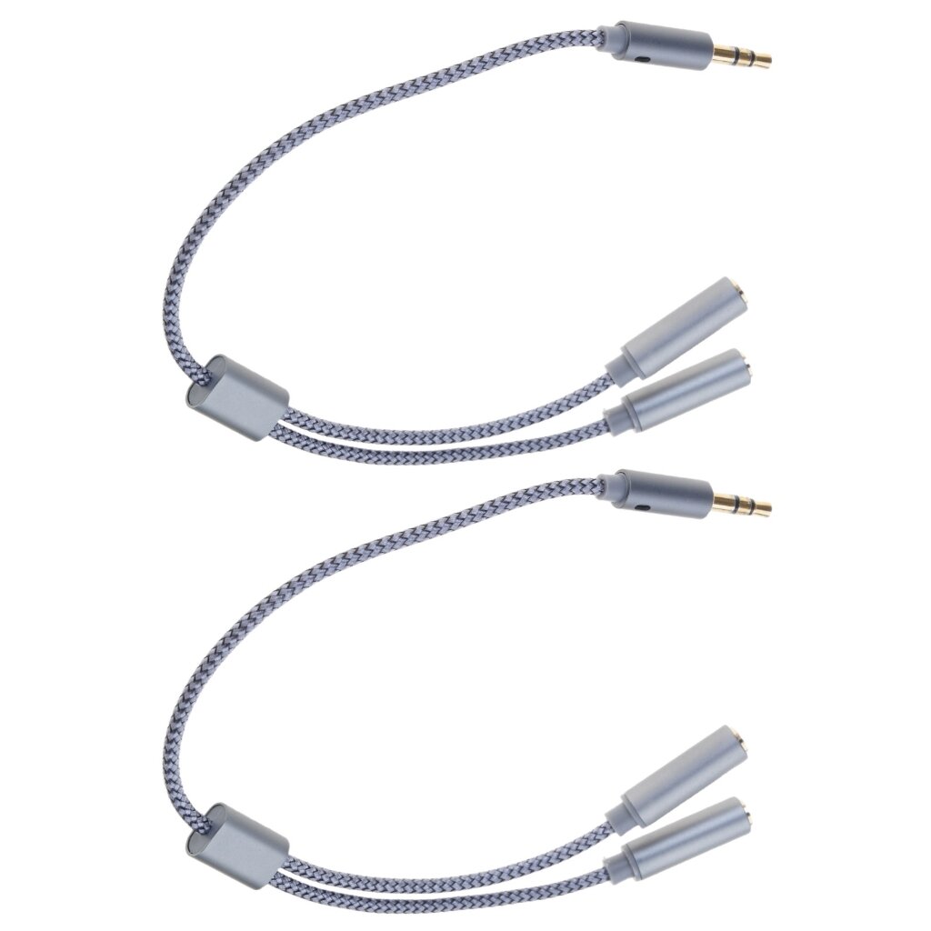 2 Аудиокабеля AUX 3,5 мм от мужчины к женщине с одной точкой, два высококачественных двойных аудиокабеля с общим доступом-серебристо-серый