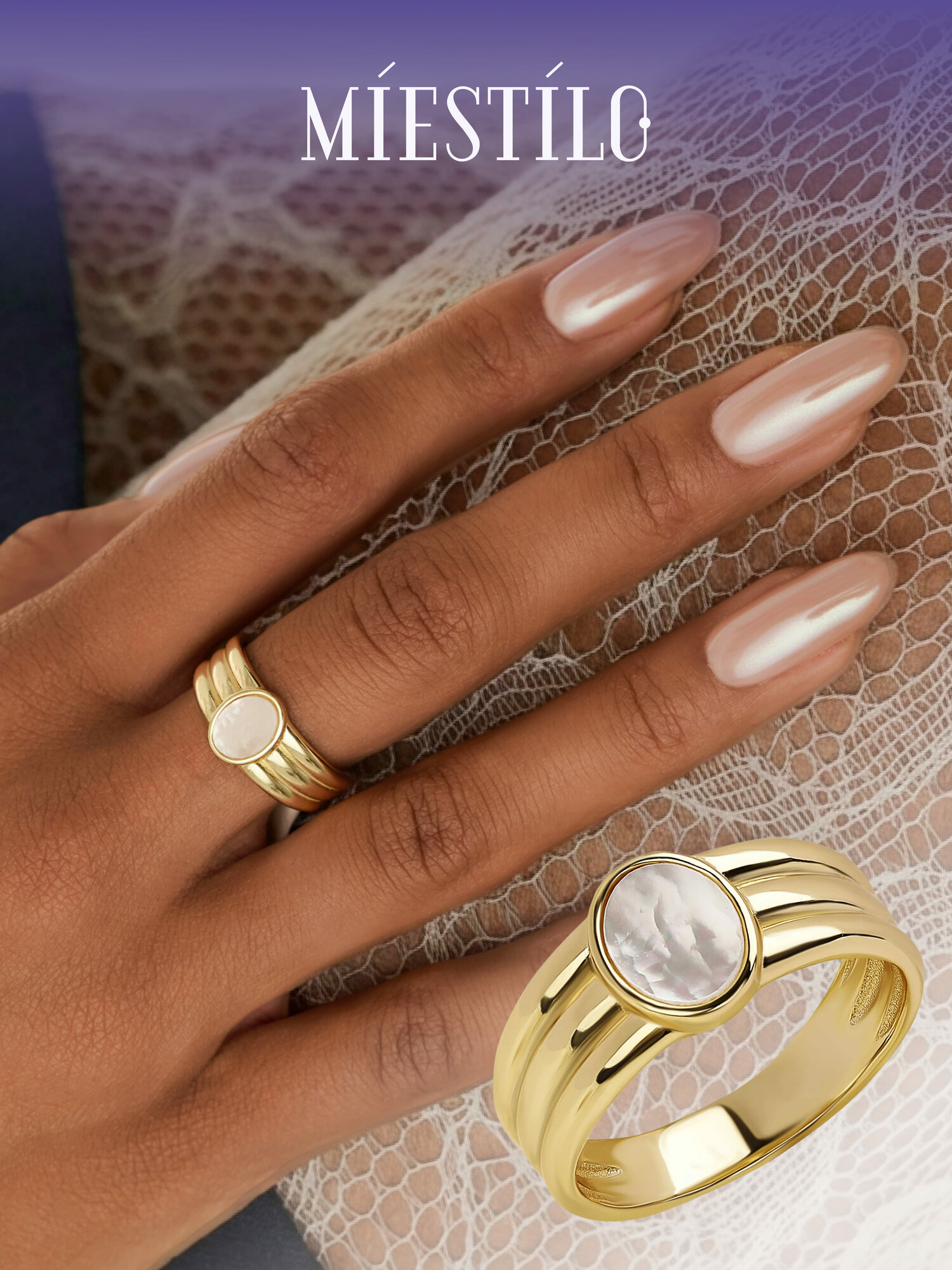 Кольцо широкое, серебро, 925 проба, перламутр