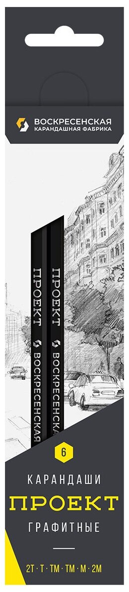 ВКФ Проект Набор графитных карандашей заточенный ассорти6шт2М(2B), М(B), ТМ(HB), Т(HB),2Т(2H)
