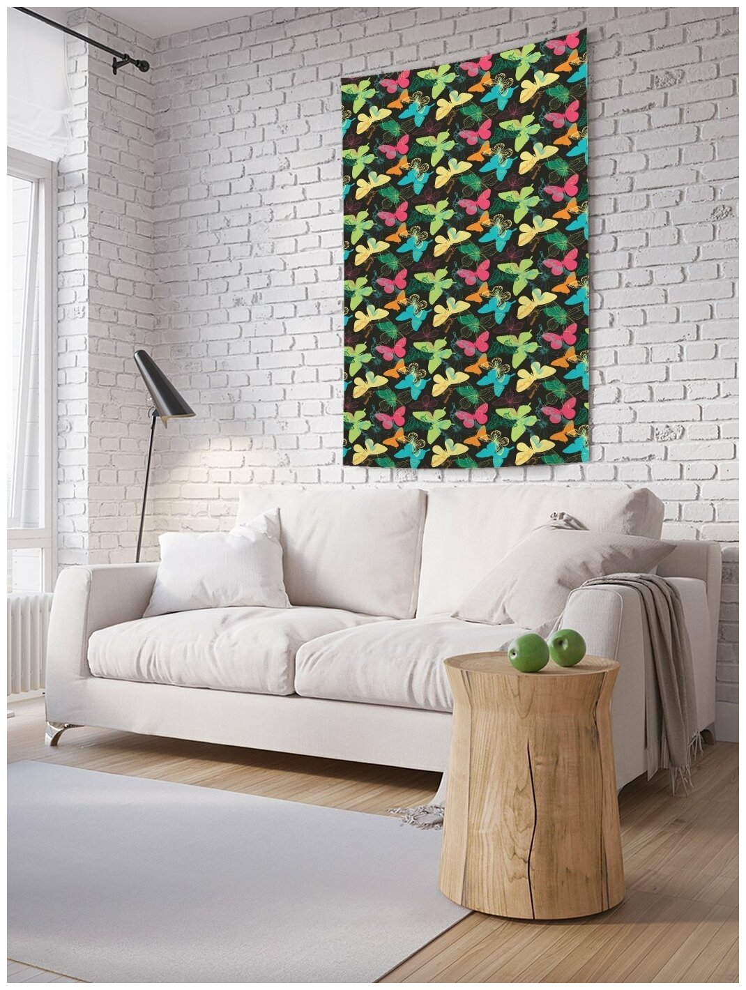 Фотопанно на стену тканевый вертикальный 150х200 "Однотонные и контурные бабочки" , JoyArty