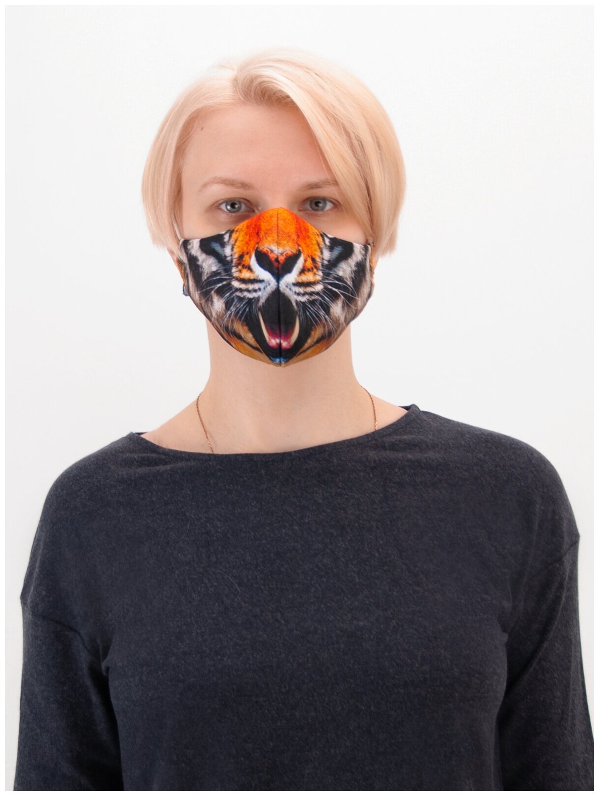 8058-917 Маска многоразовая Animal Faces Premium (универсальный; белый/ оранжевый (Tiger’s nose 4))