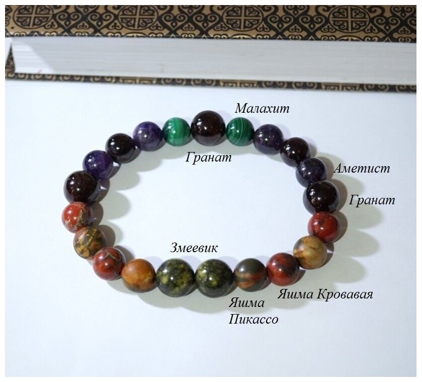 Славянский оберег, Браслет-нить Coliete, аметист, змеевик, гранат, агат, яшма