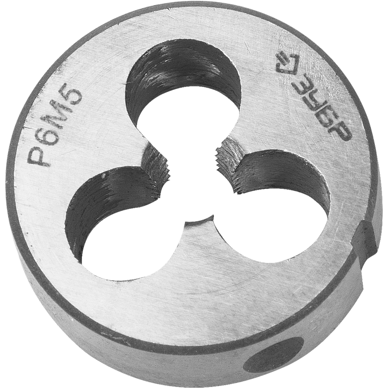 Плашка M5x0,8 cталь P6M5 Зубр круглая машинно-ручная для нарезания метрической резьбы 4-28023-05-0.8