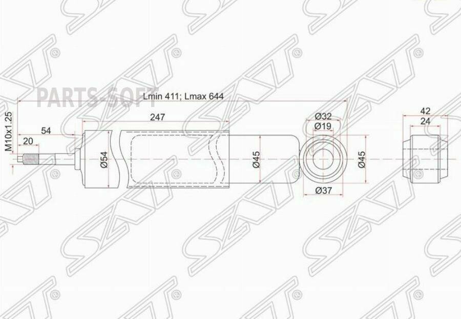 Амортизатор Isuzu ELF NPRNQR 84-93 / Toyota Hiace 82-20 (Спереди/ Справа=Слева) Sat арт. ST-56100-0T825