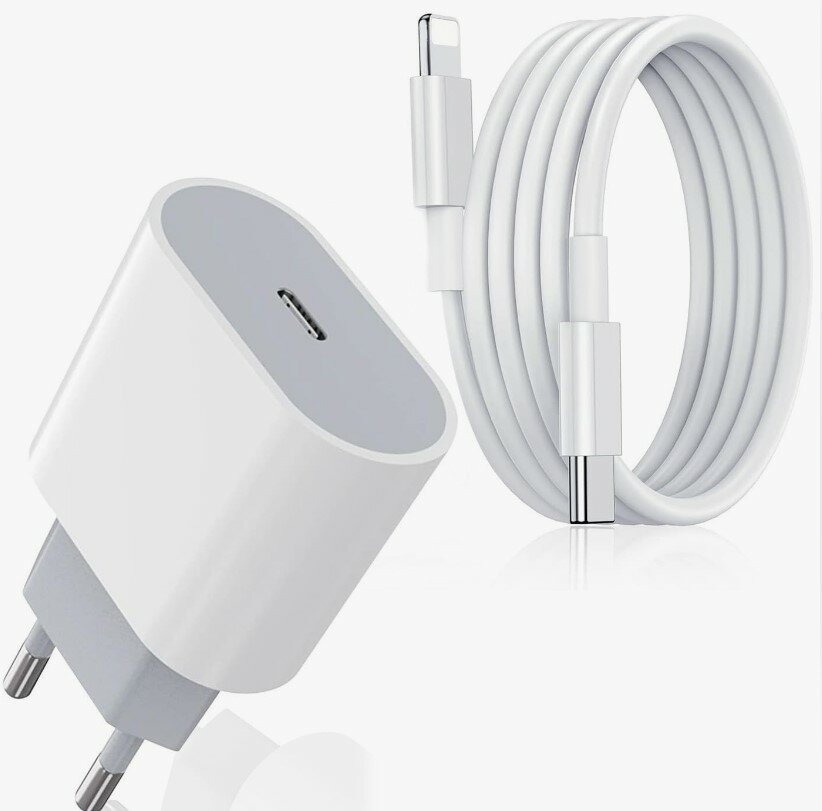 Сетевое зарядное устройство: блок 20W +кабель Lightning/ Быстрая Зарядка/ Белый цвет