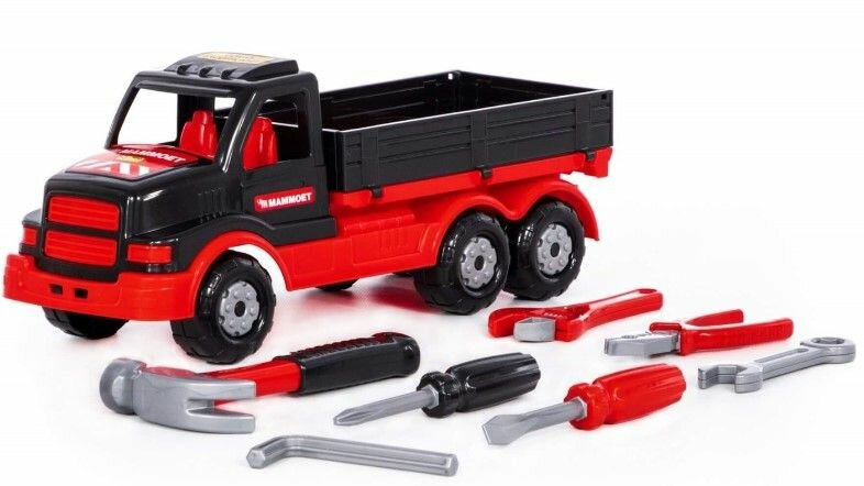 Детский автомобиль бортовой + набор инструментов "Сталкер" для мальчиков, пластиковая машинка для сюжетно-ролевых игр, игрушка для песочницы и дома, Mammoet, 7 элементов