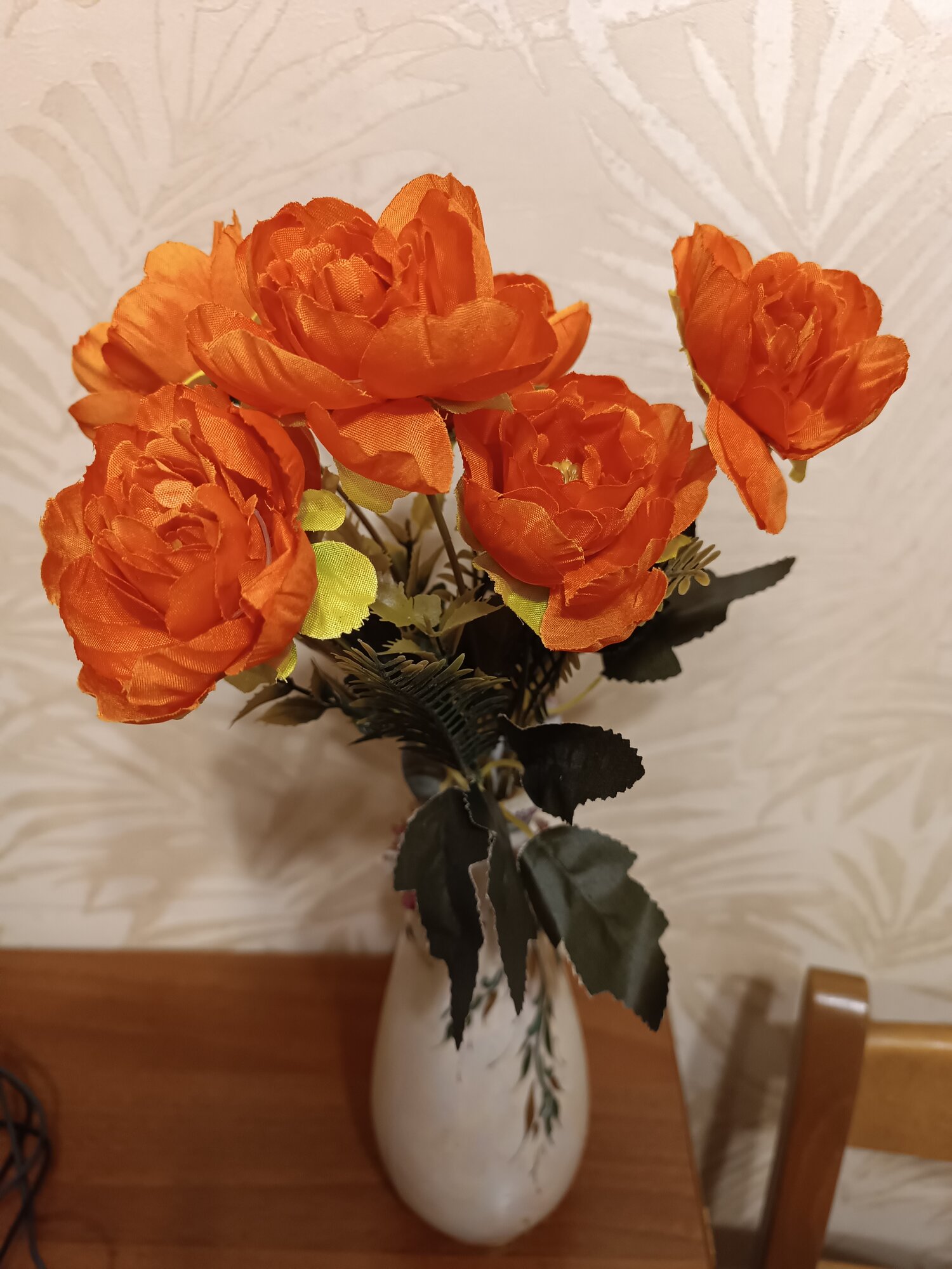 Цветы искусственные "Роза кустовая" - оранжевая