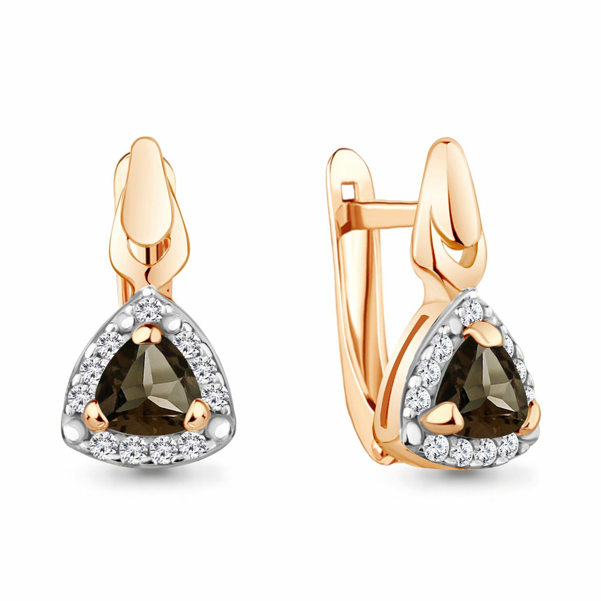 Серьги, серебро, 925 проба, золочение, фианит, кварц