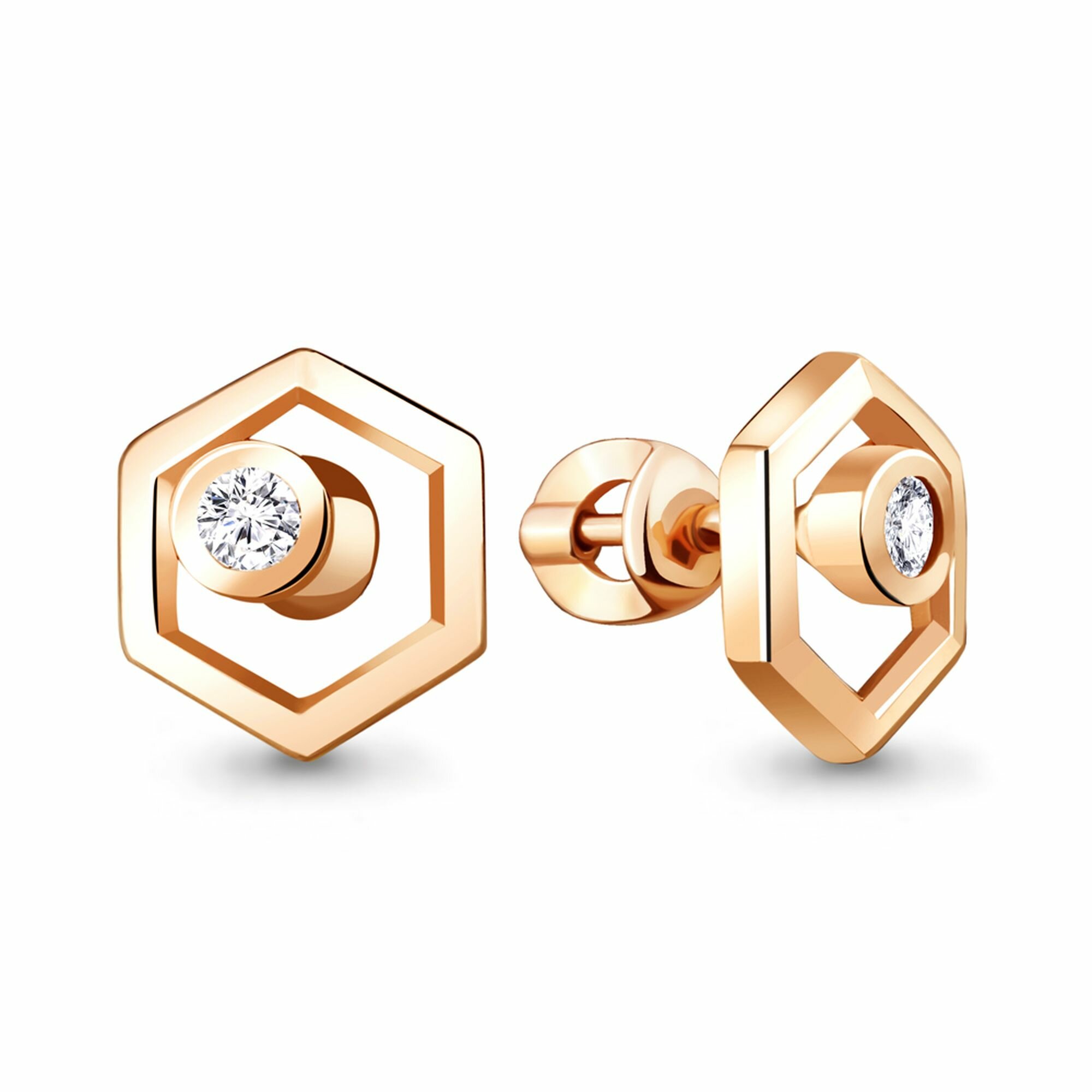 Серьги пусеты, серебро, 925 проба, золочение, фианит