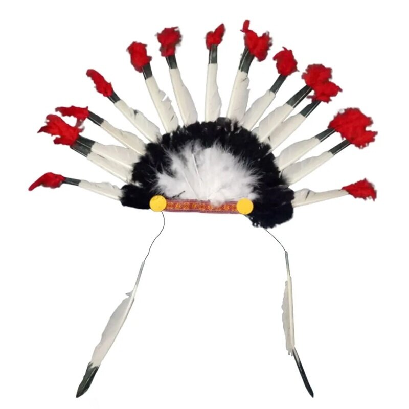 Повязка на голову Веселый праздник с перьями, "Индеец", цвет белый/красный, в упаковке