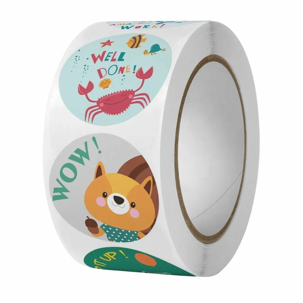 Набор наклеек - стикеров в рулоне "English Animals" 2,5см 500шт