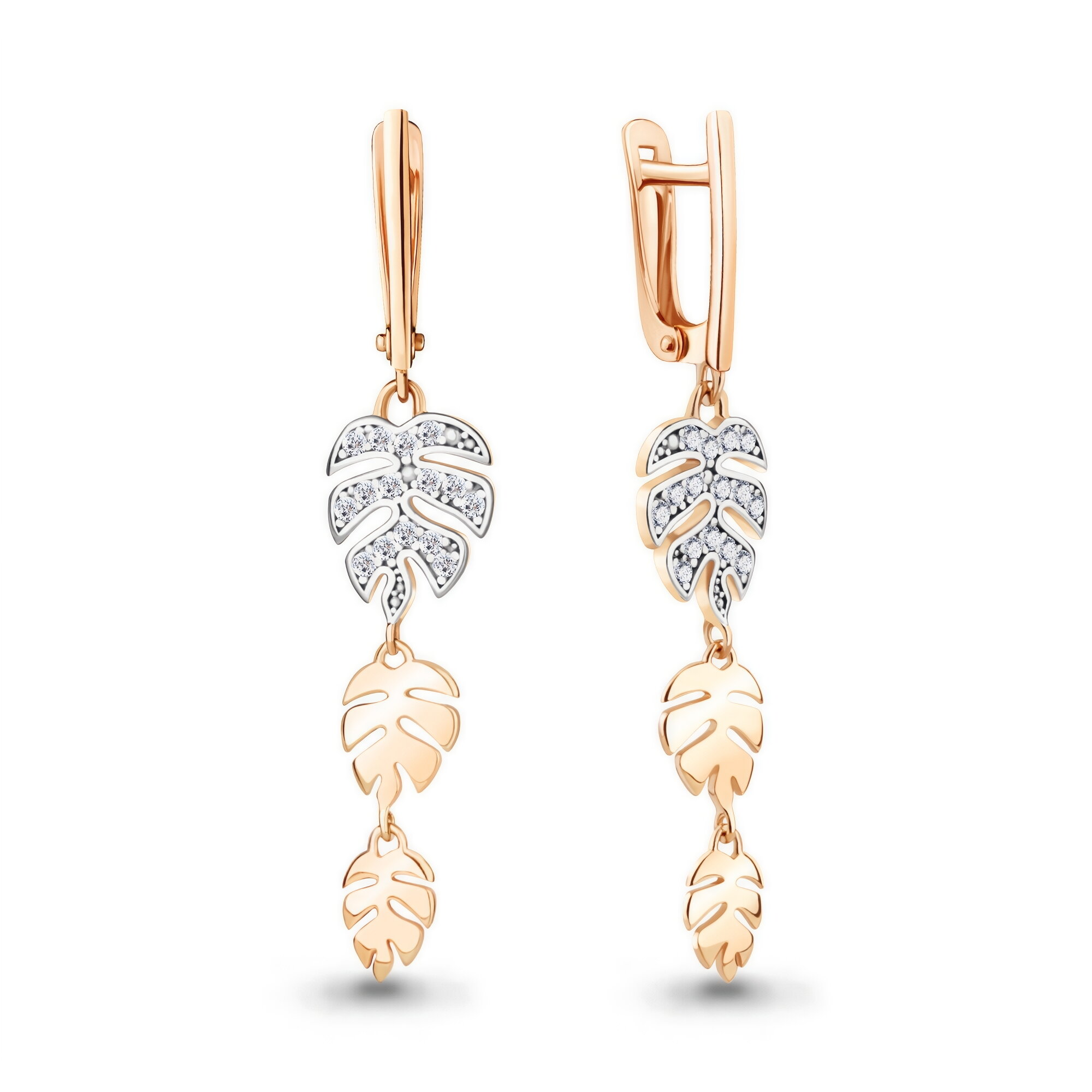 Серьги, серебро, 925 проба, золочение, фианит