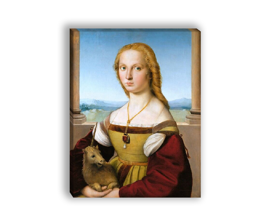 "Дама с единорогом", Рафаэль, картина для интерьера (репродукция) (30х39 см / на подрамнике)