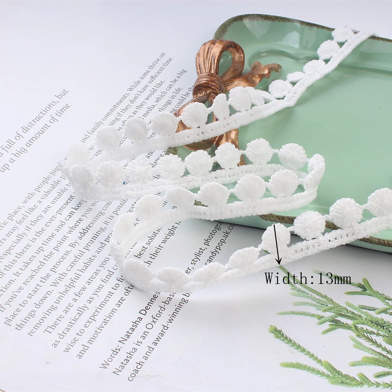 Хлопковая кружевная бейка abei 5-10 ярдов 9-13 мм Изумрудный, White, 10 ярдов