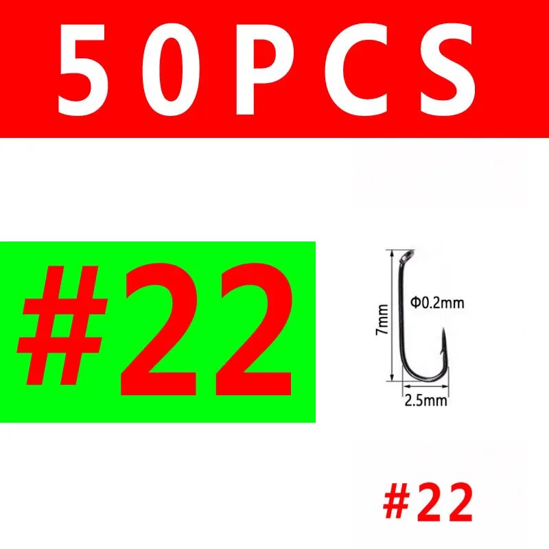 Bimoo сухие крючки для нахлыста 50/100 шт. 50PCS Size 22