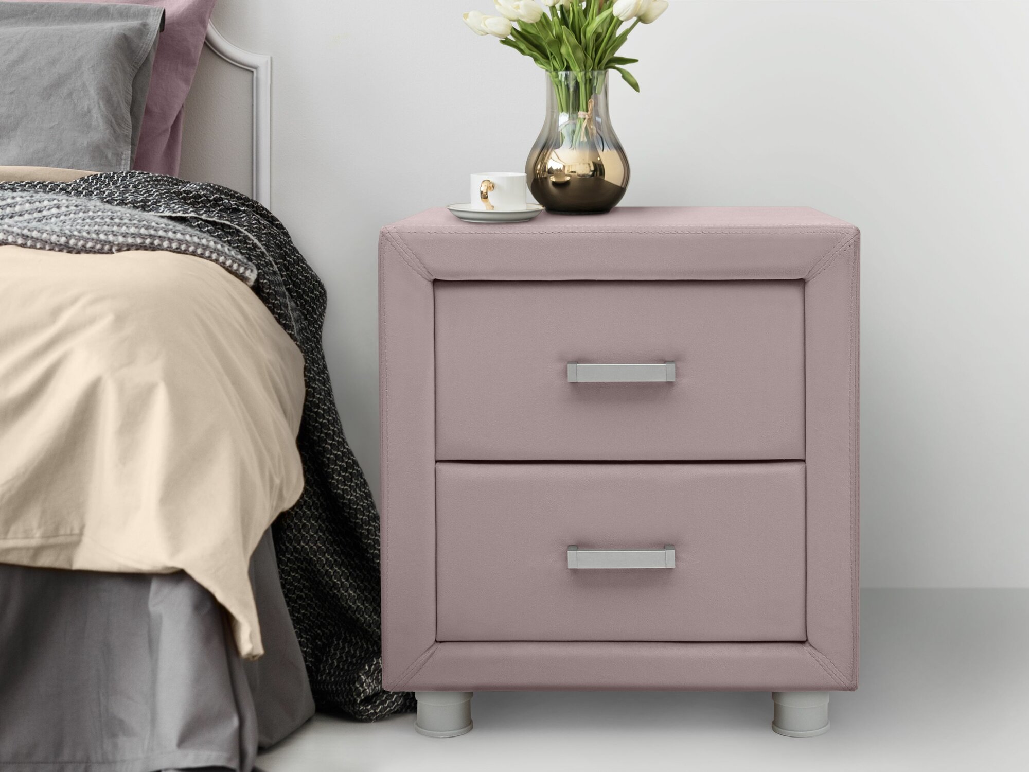 Тумба прикроватная с двумя ящиками Divany shop (велюр Velutto 11)