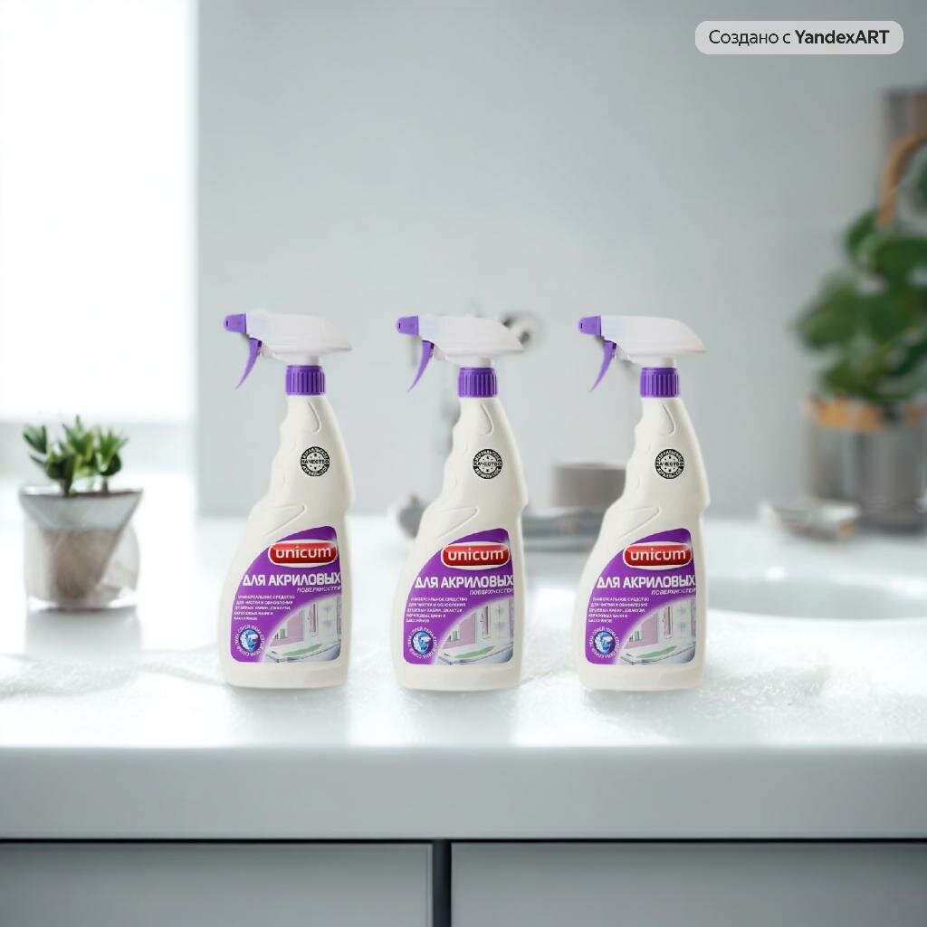 Средство для чистки ванн и душевых кабин Unicum Для акриловых поверхностей, 500 мл, 3 шт