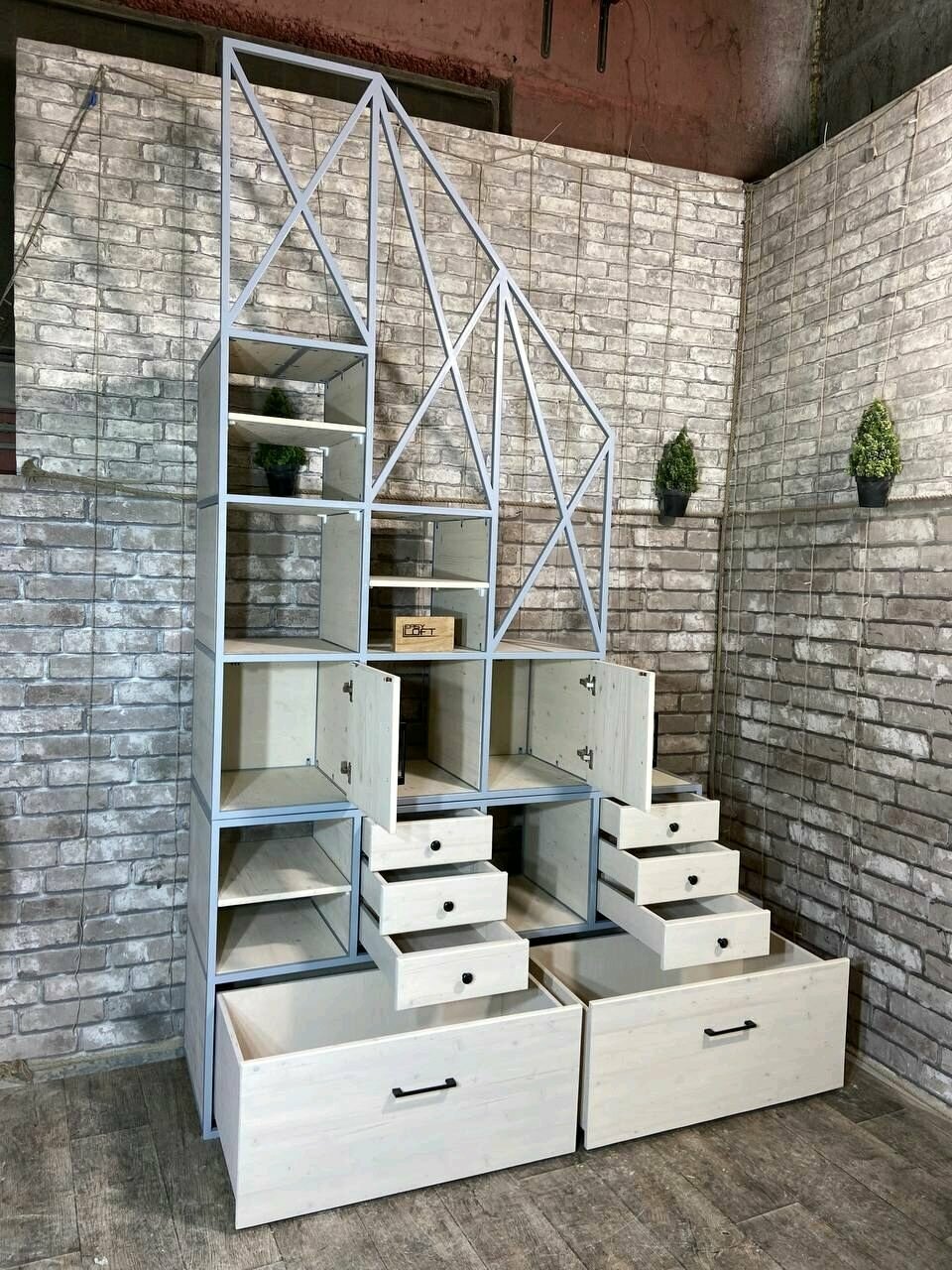 Стеллаж "EasyLOFT" в стиле лофт, перегородка, зонирование, ступеньки, 200х50х220 см.