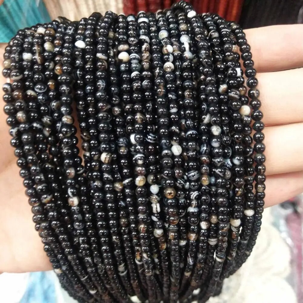 Бусины из натуральных камней SYSRXLR 3 мм Черный, Black stripes