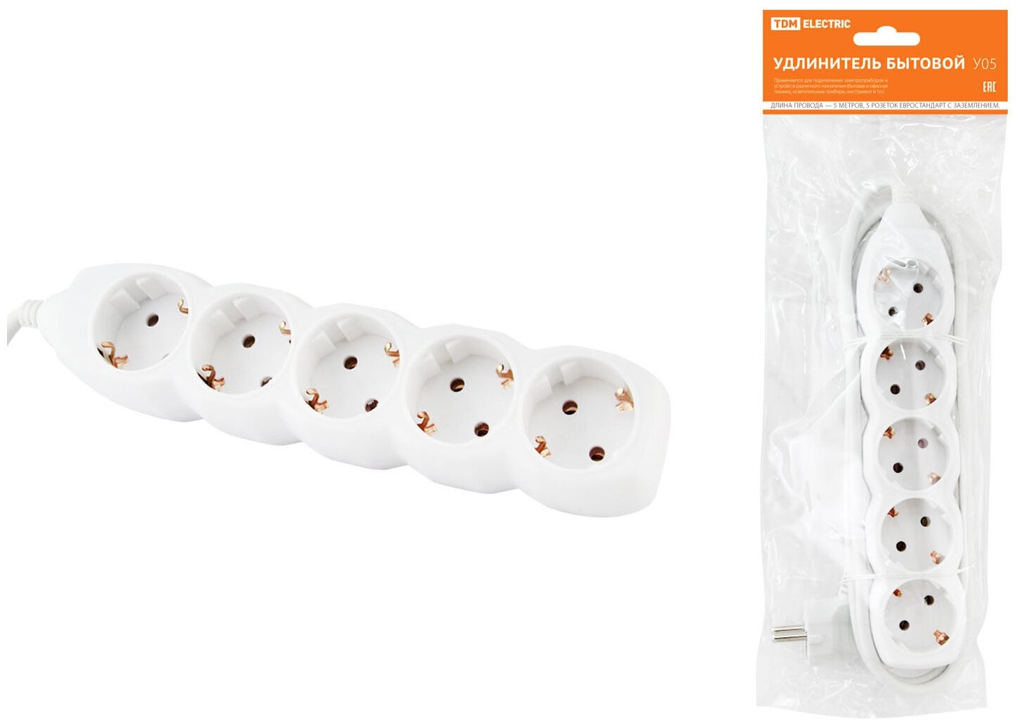 Удлинитель 5МЕСТНЫЙ 5М ПВС 3Х1ММ З/К 16А/250В У05 TDM SQ1303-0022 .