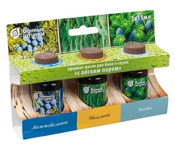 Набор для бани Банные штучки С легким паром эфирные масла, 3шт: можжевельник, эвкалипт и пихта / товары для бань и саун