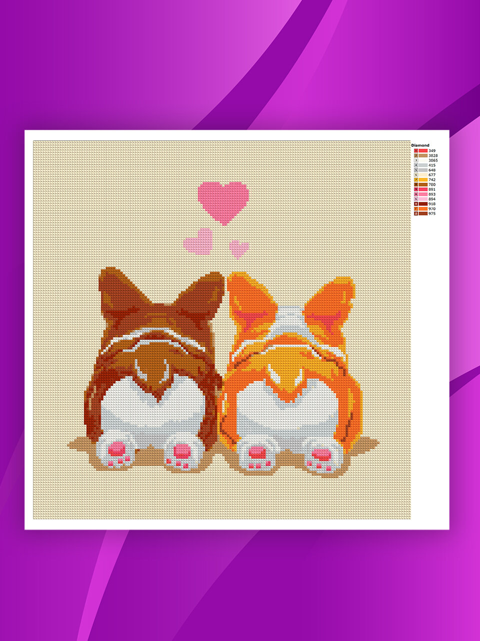 Алмазная мозаика без подрамника - вышивка Корги - Хвостики 40 х 40 см