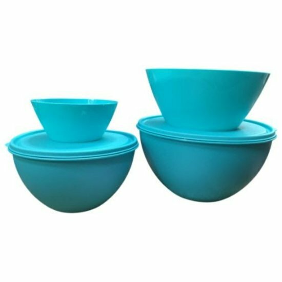 Набор мисок Ангора с цветными крышками, 2 л/4 л, с салатниками 0,6 л/2,5 л, тиффани (А8624цв. кр тиф)