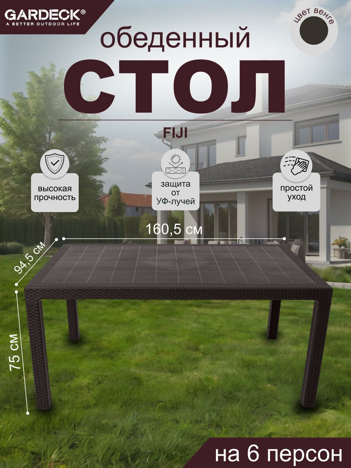 Стол GARDECK FIJI, прямоугольный, пластик, 160.5х94.5х75 см, венге