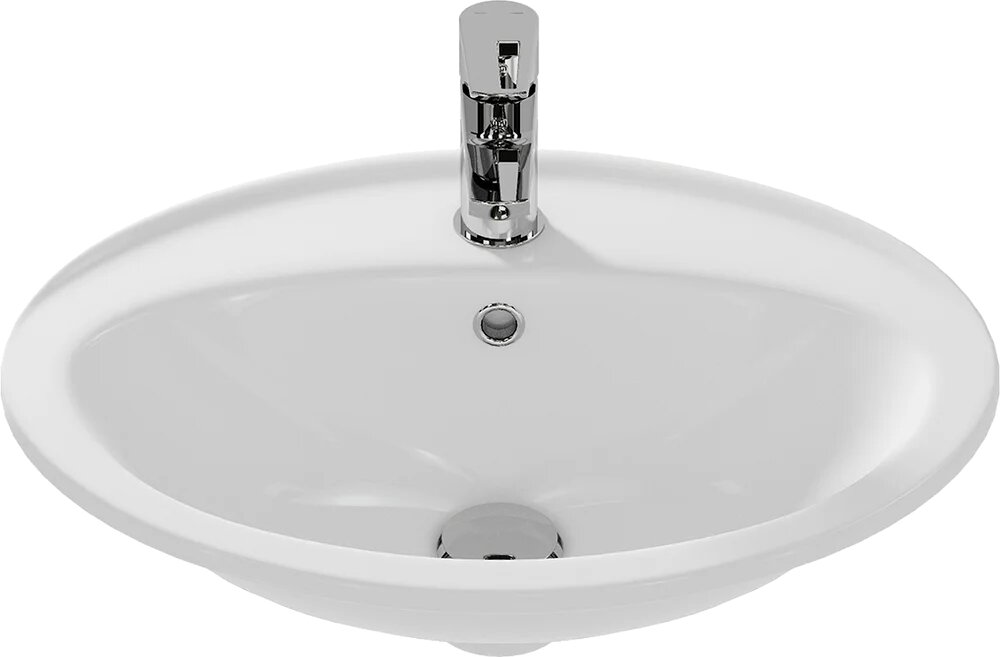Раковина встраиваемая сверху Cersanit Calla S-UM-Cl/1-w 54 полувстраиваемая, 53, 5 см, фарфоровая, раковина для ванной, белая, овальная, со сливом-переливом