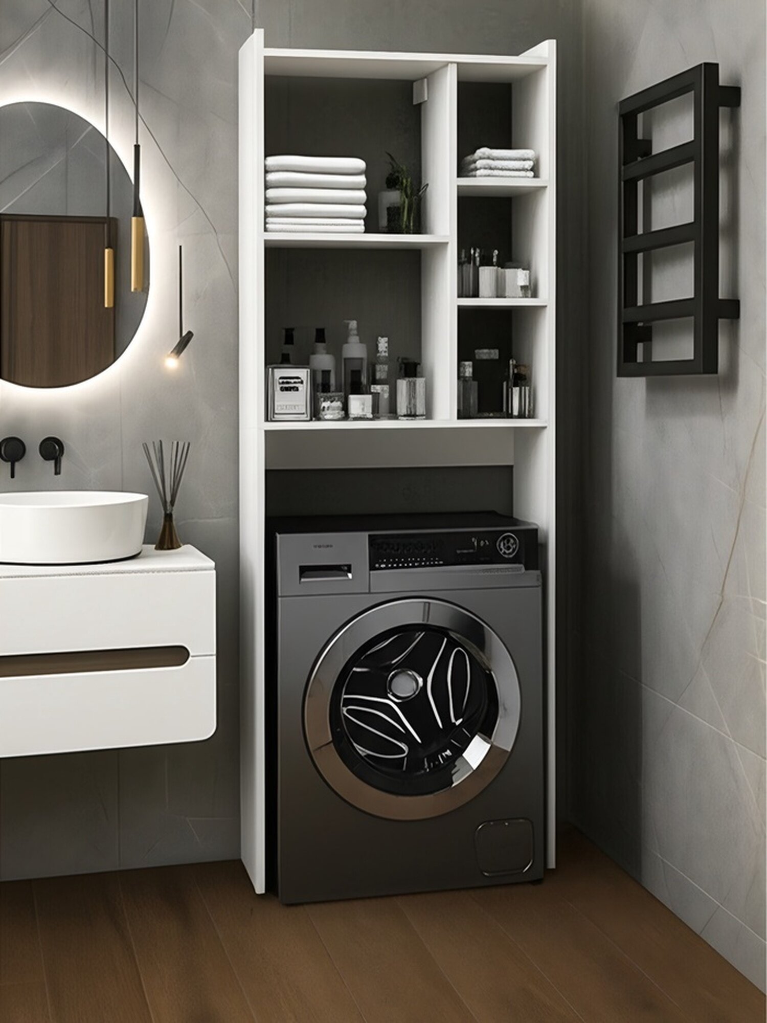 Стеллаж напольный над стиральной машиной Комфорт№1, 673х220х1696, Белый 10917753