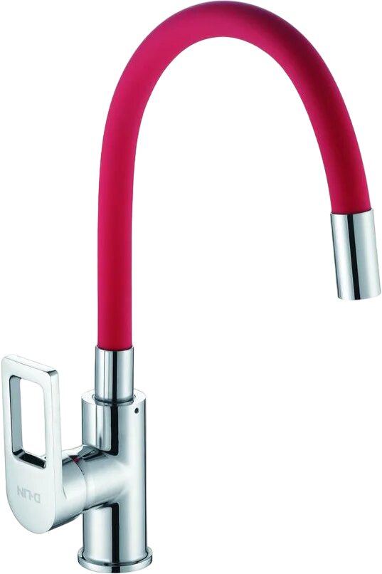 Смеситель для кухни D-lin D155308-4 с гибким изливом, с поворотным изливом, хром, красный, глянцевый, однорычажный, латунный, с керамическим картриджем