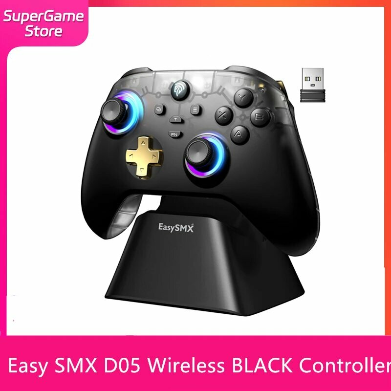 Беспроводной игровой контроллер для ПК/переключателя/телефона с зарядной док-станцией RGB с эффектом Холла Джойстики, BLACK
