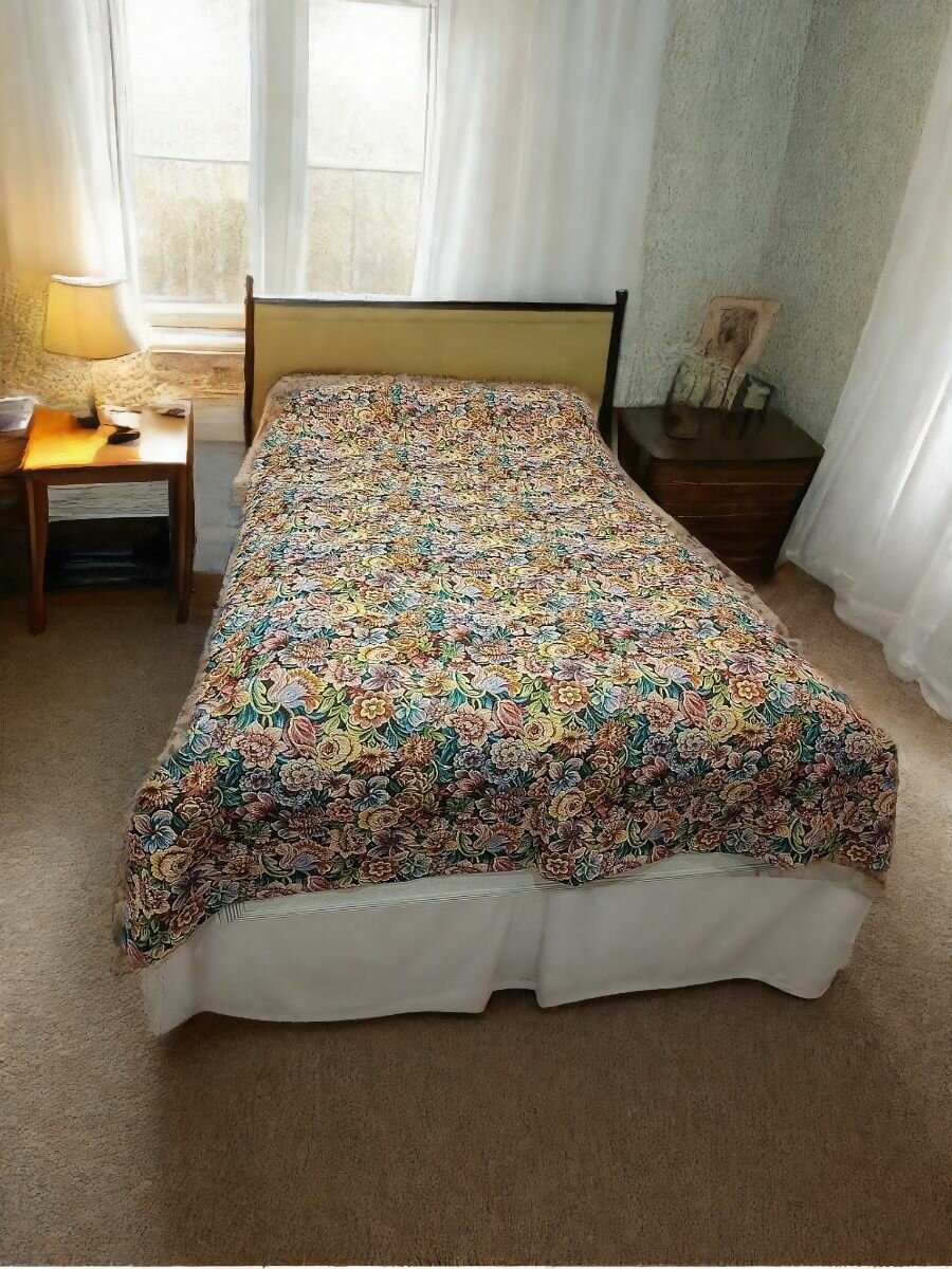 Покрывало "Боярыня", гобелен, 240x220см, черно-серое, с подшивкой