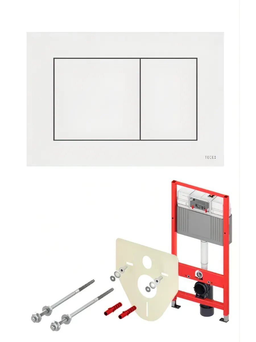 Инсталляция TECE с кнопкой смыва Now, для подвесных унитазов, белая, с шумоизоляцией