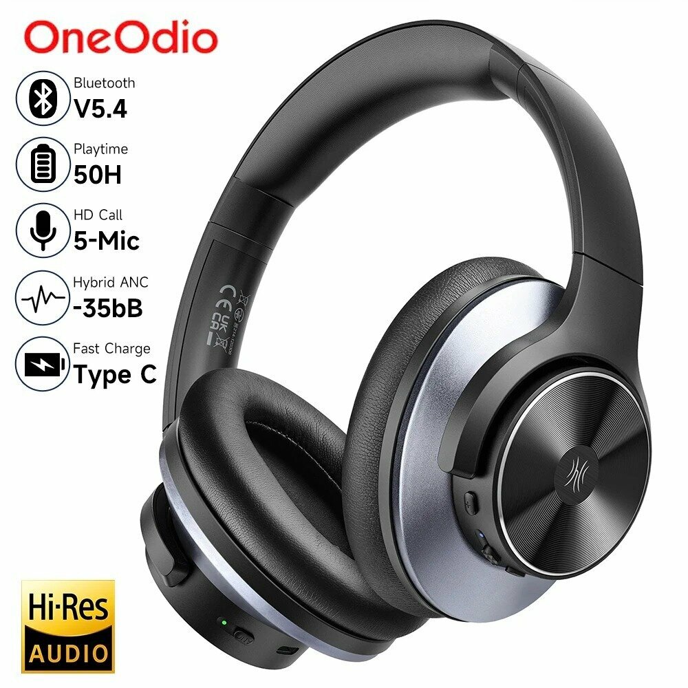 Oneodio A10 Беспроводные наушники Bluetooth 5.4 с аудиошумоподавлением высокого разрешения и дизайном с 5 микрофонами