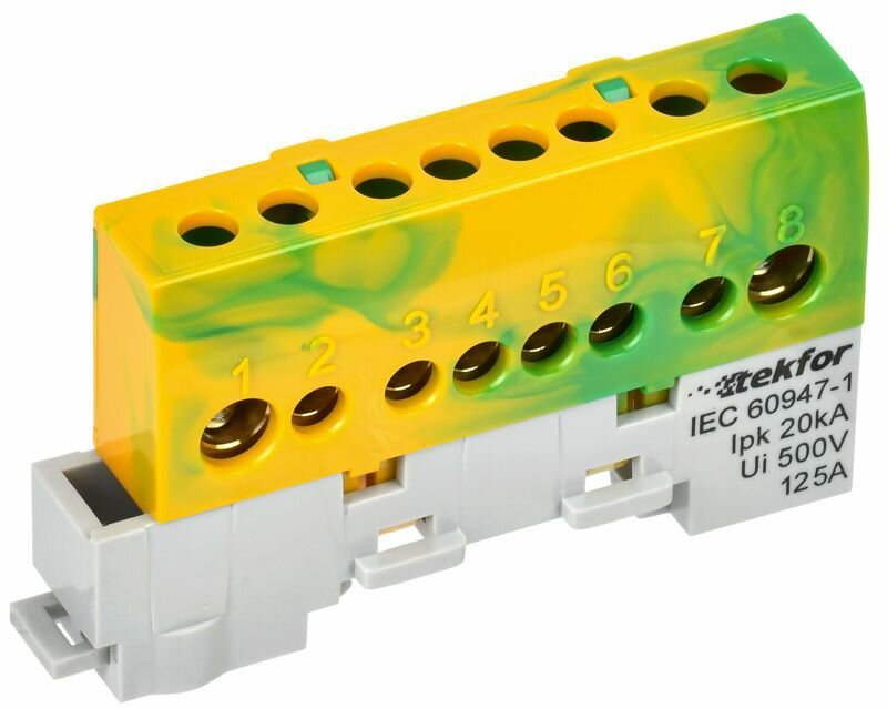 Шина PE «земля» изол. на универс. держ. 8х12-8-ЖЗ TEKFOR IEK TF-NN20-08-KL-K52