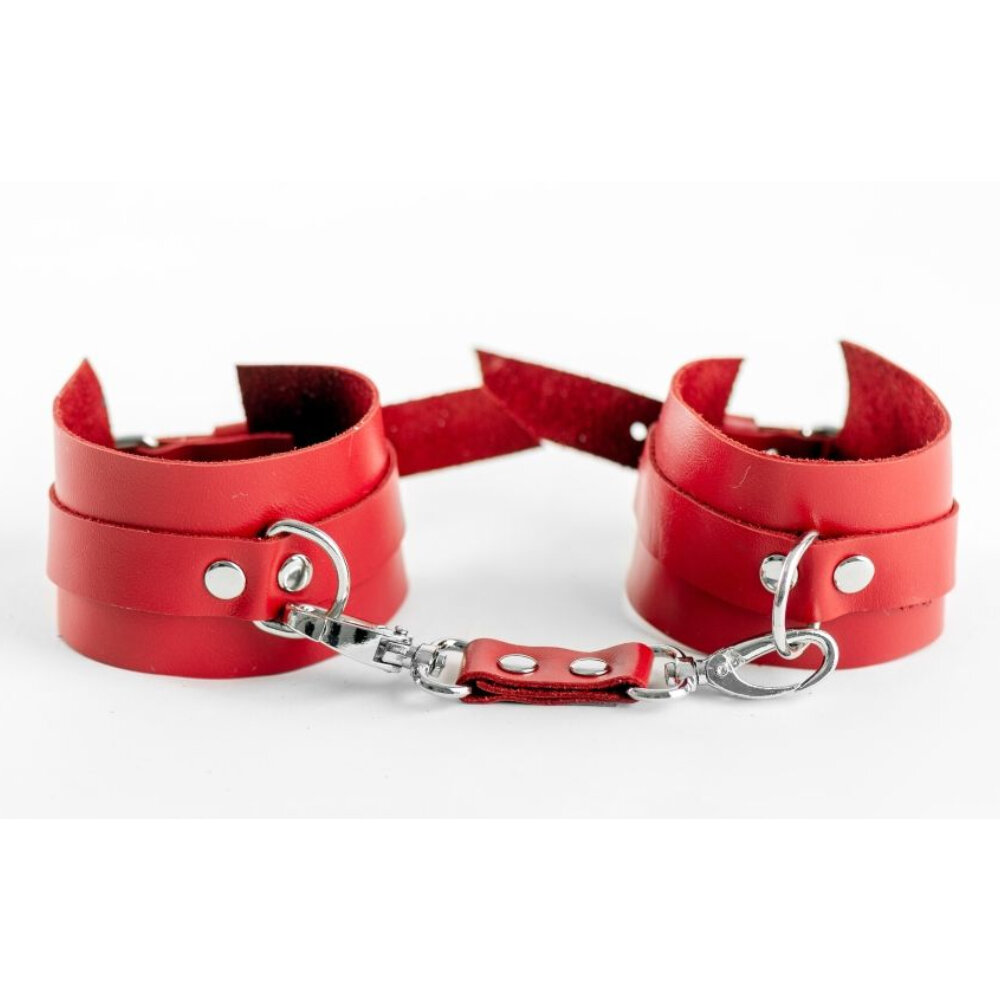 Красные наручники из натуральной кожи, садомазохистская атрибутика