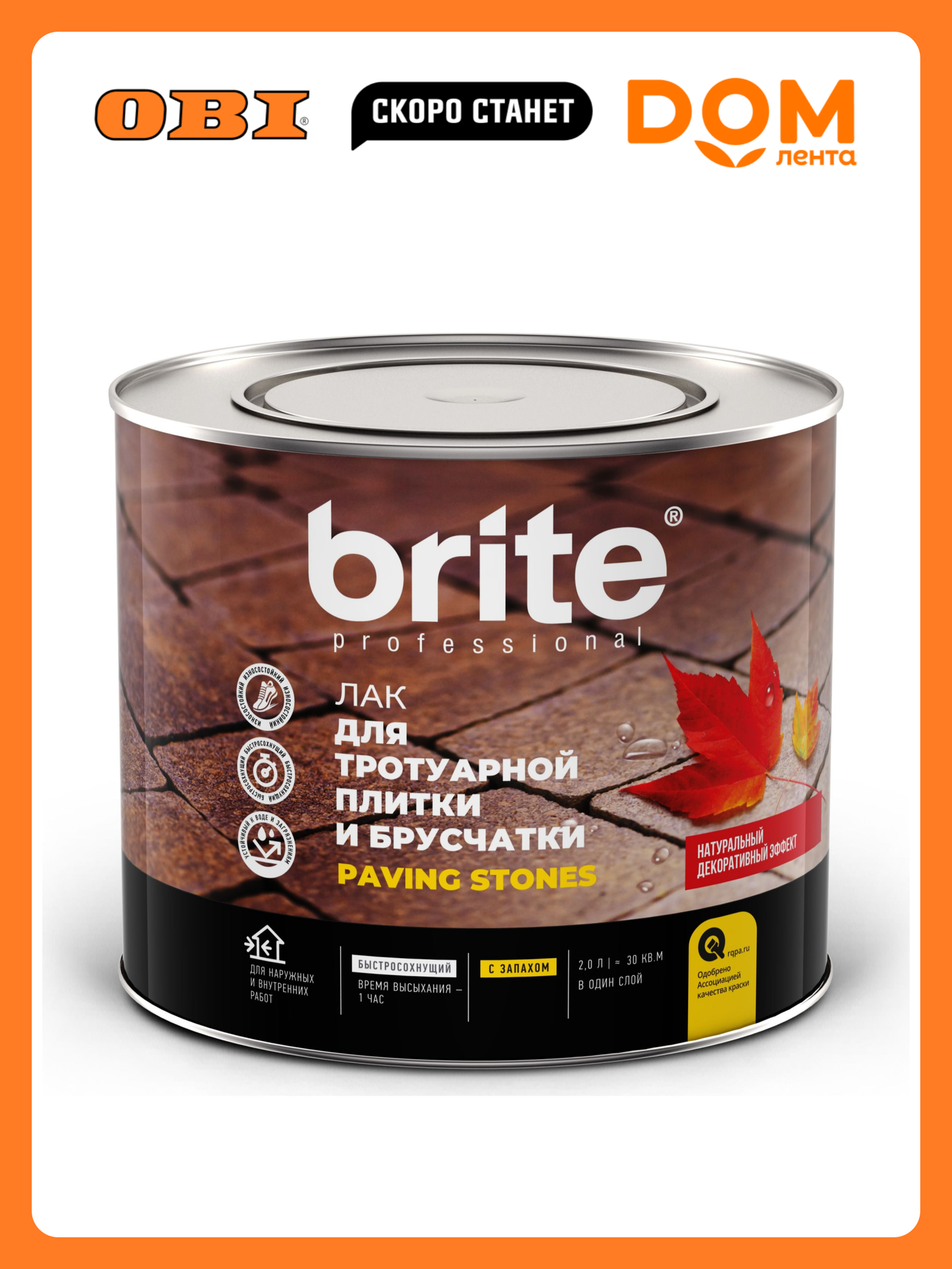 Лак BRITE PROFESSIONAL для тротуарной плитки и брусчатки банка 2 л