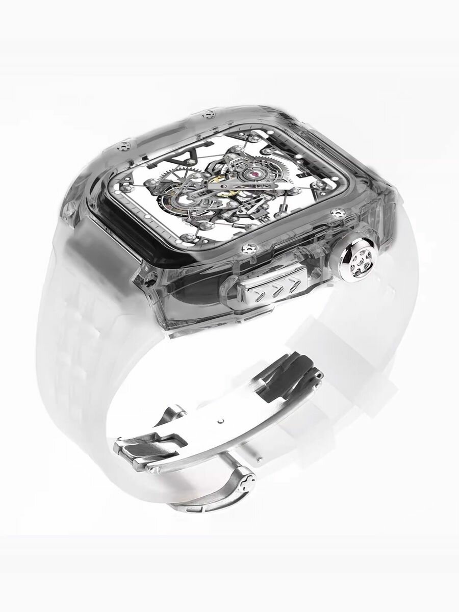 Премиальный ремешок для Apple Watch 44 / 45 mm в стиле Richard Mille Clear/Silver BT