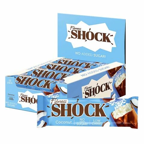 Батончик FITNESSHOCK "Cocos" ваниль-кокос, без сахара, 12 шт. по 35 г в шоубоксе, 26112